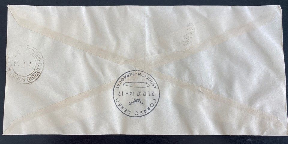 1937 Rio De Janeiro Brazil First flight Airmail Cover FFC To Asuncion ...