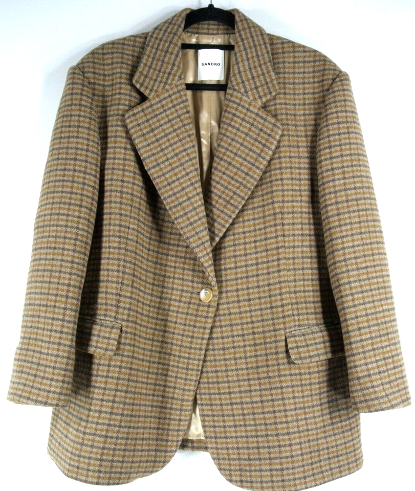 NEW Sandro Jenna Checked Single-Breasted Blazer - Brown Size 42 #SJ403 ...