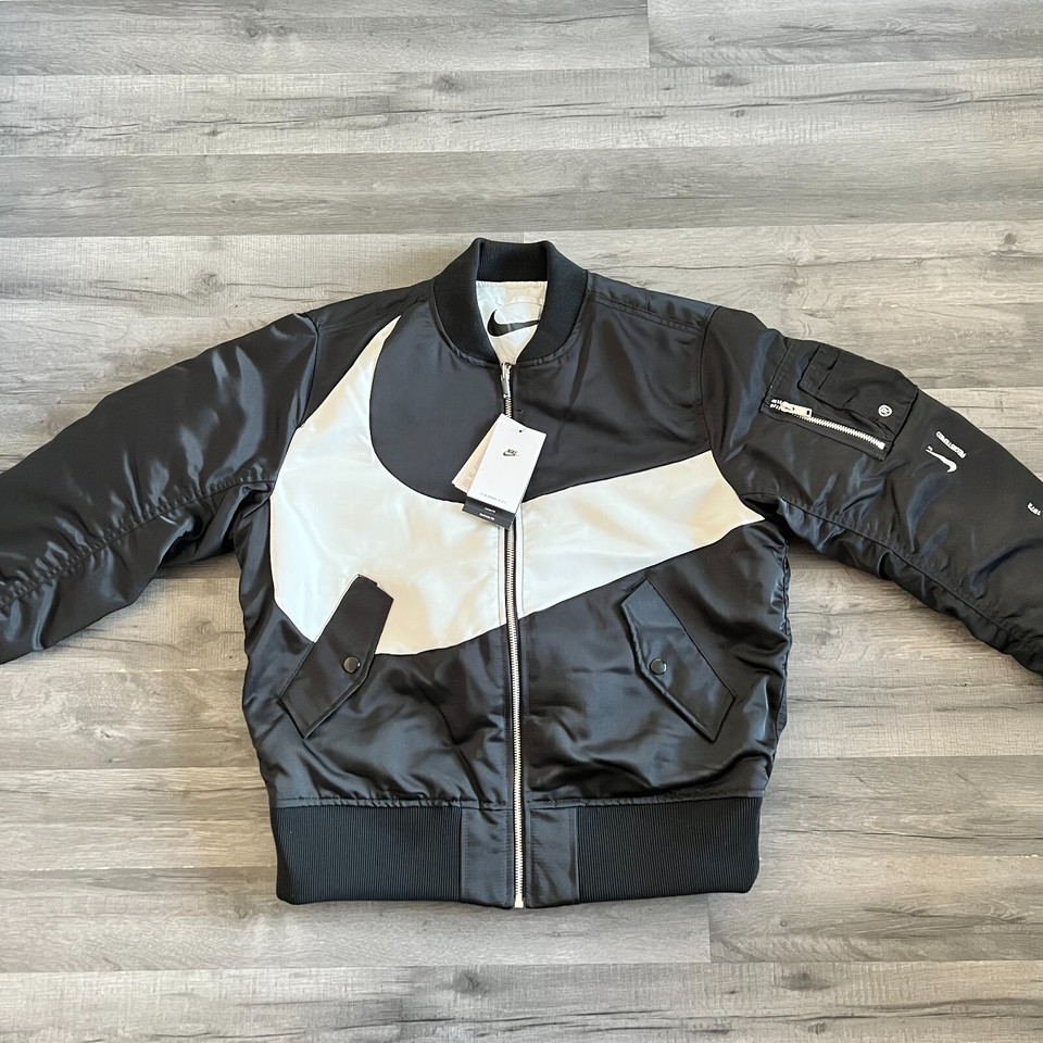 NIKE MENS SPORTSWEAR REVERSIBLE BOMBER JACKET - ALL SIZES BLACK/WHITE ...