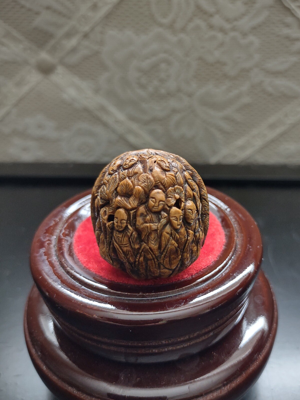 Antique Chinese Carved Hediao Nut Art With Eighteen Arhats (Lohans ...