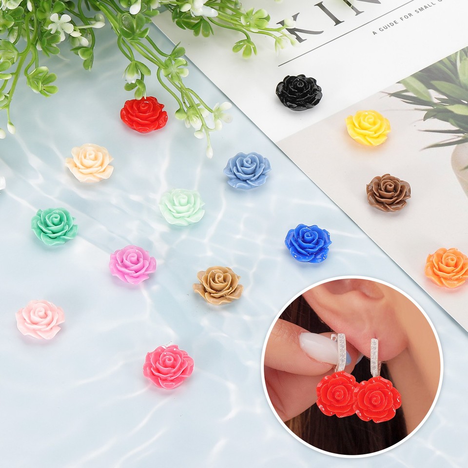 20mm Rose Flower Resin Cabochon, 50 Pcs Mini Rose Flower Resin, Denim ...