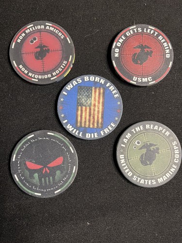 Set Of 5 Military Challenge Coin/Chip - Service And Courage ...