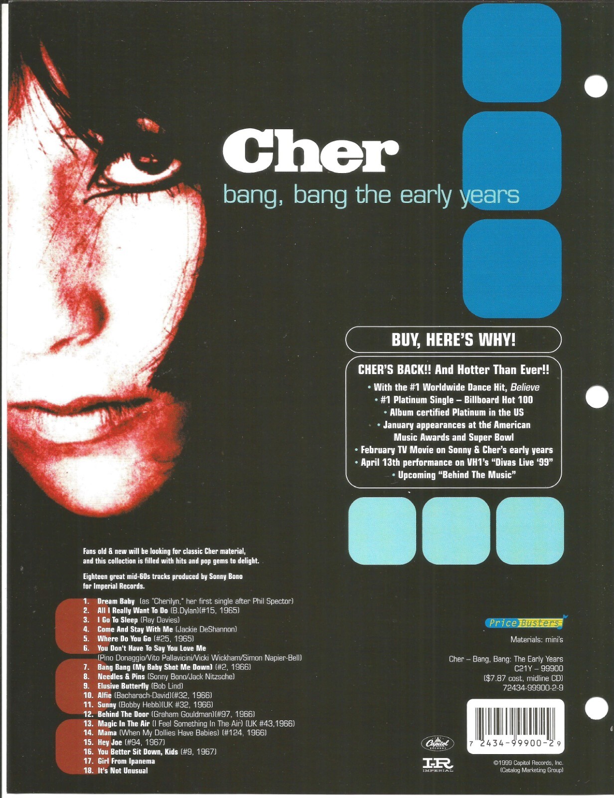 CHER Rare VINTAGE 1998 PROMO TRADE AD Poster for Bang Bang CD MINT 8 ...