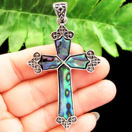 65x42x3mm Rainbow Abalone Shell Tibetan Silver Cross Pendant Bead | eBay