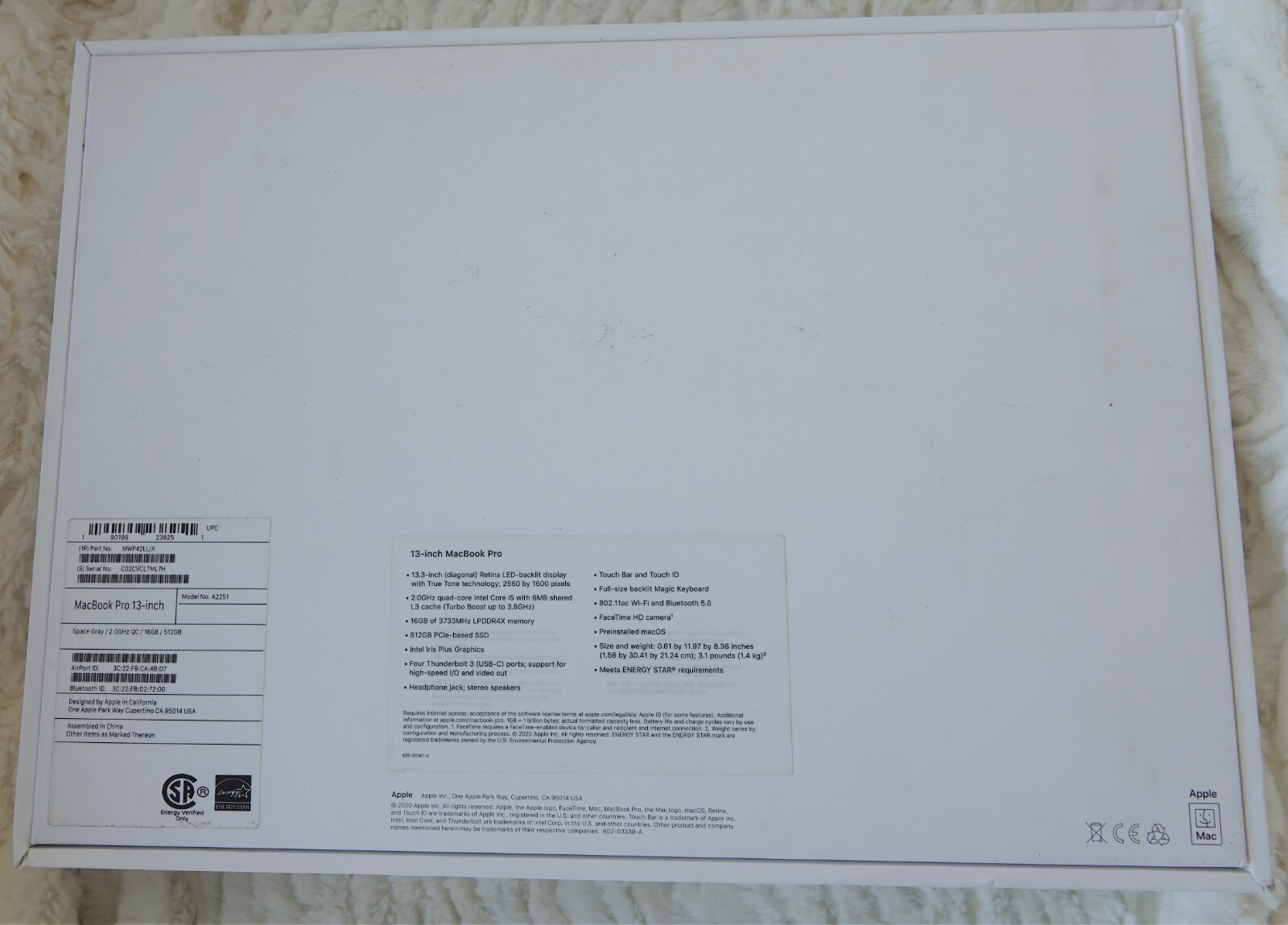Apple MacBook Pro 13 Inch Model A2251 Laptop Computer Mac Empty Box ...