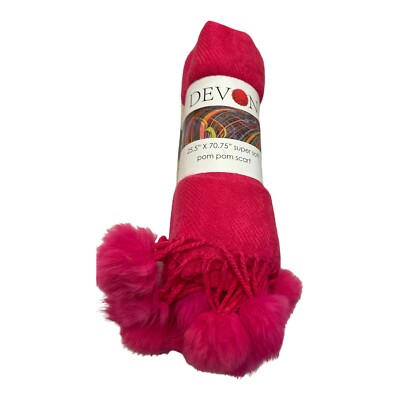 Parade Street DEVON Wrap Scarf or Neck Scarf with Pom Poms Fuscia 25.5 ...