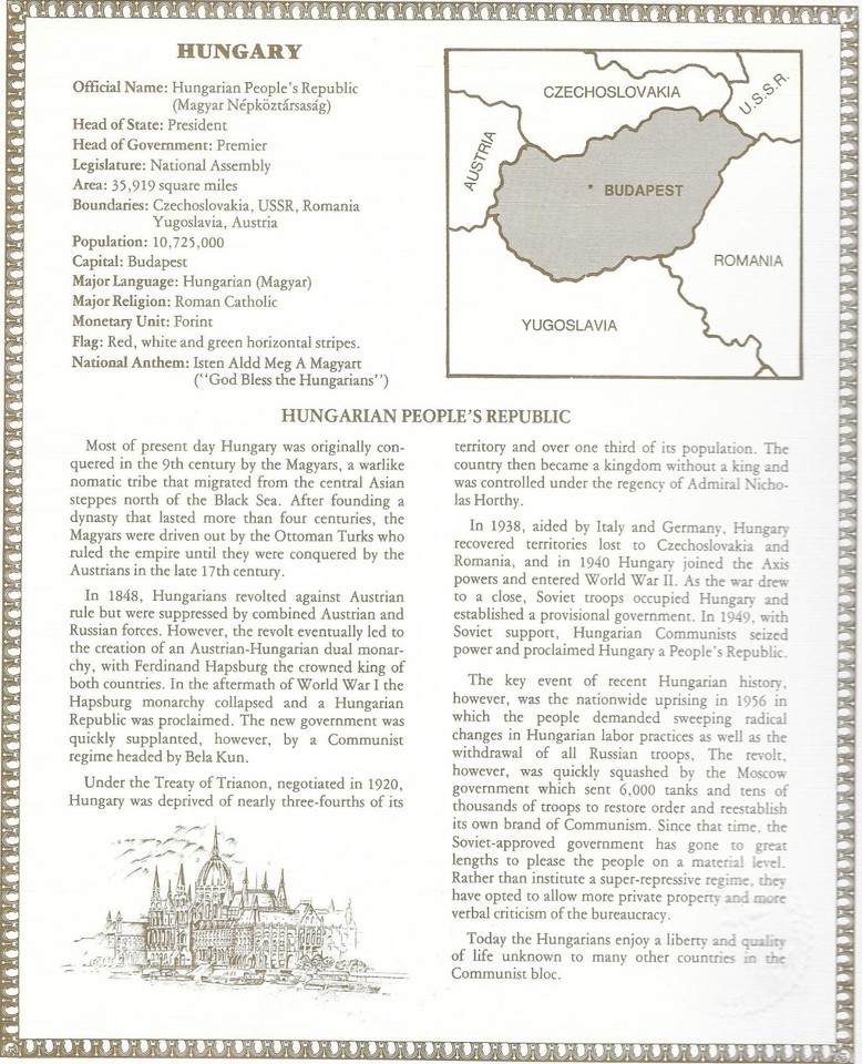 Hungary 10 Forint 1969 P 168d UNC w/FDI UN FLAG STAMP serie A741 019313 ...