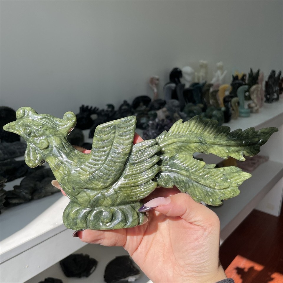 2.1LB 9.5" Natural Xiuyan Jade Phoenix Decor Quartz Crystal Energy ...