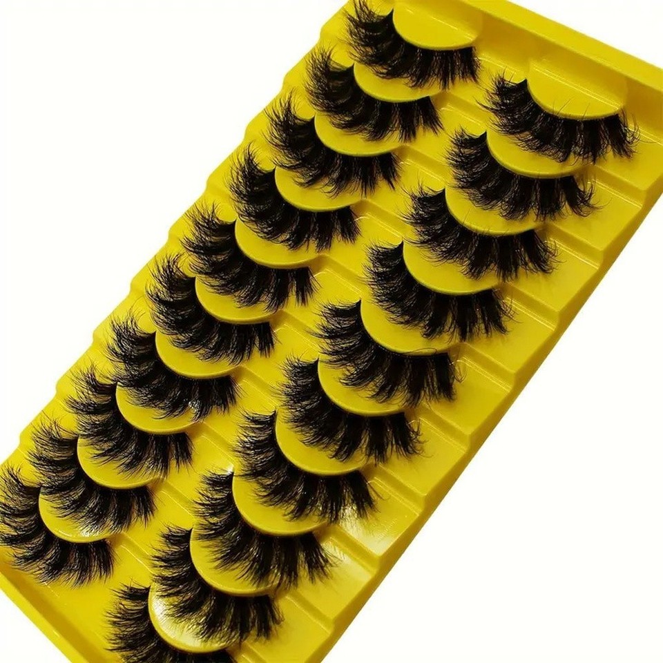 10 Pairs Natural Fake Mink Eyelashes Thick Curly Black False Lashes Set ...