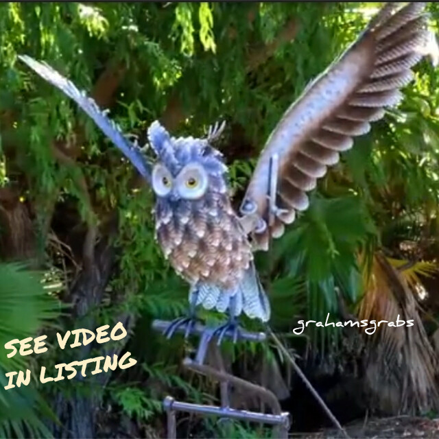 OWL ROCKER STAKE REGAL 12962 WINGS FLAP METAL KINETIC GARDEN YARD DECOR ...