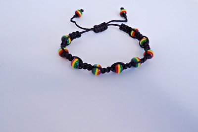 RASTA /JAMAICAN ADJUSTABLE BRAIDED BEADED UNISEX SURF/REGGAE BEACH WEAR ...