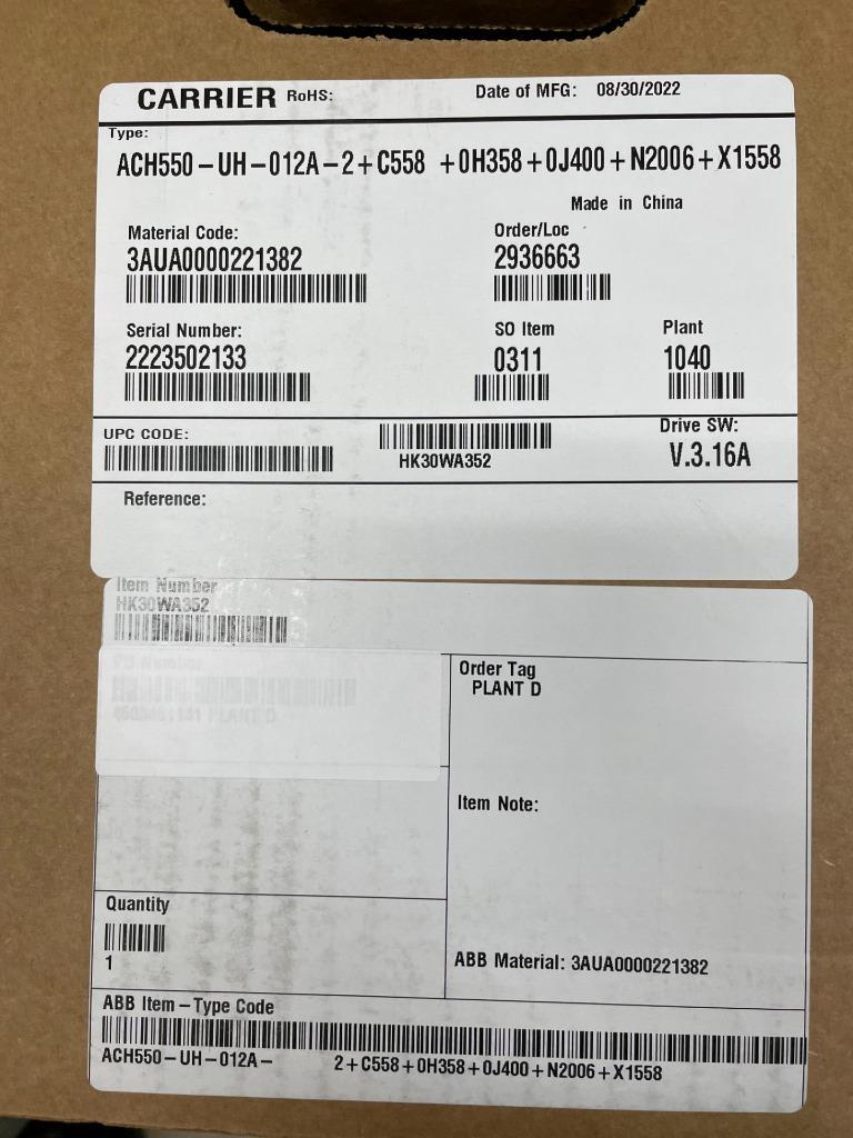 ABB | ACH550-UH-012A-2 | HVAC 1.5 Hp Drive With Keypad | Pre-Owned ...