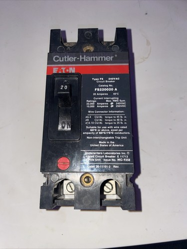 EATON FS220020A 2 Pole 20 Amp 240V 22kA Feed through Breaker | eBay