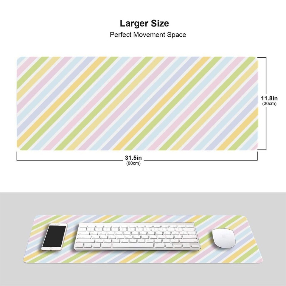 Rainbow Pastel Pretty Stripe Cute Mouse Pad Gaming XL Large Mousepad ...