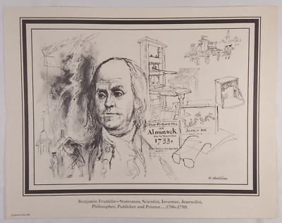 1968 Benjamin Franklin Poor Richard Almanack Press Key Raymond Houlihan ...