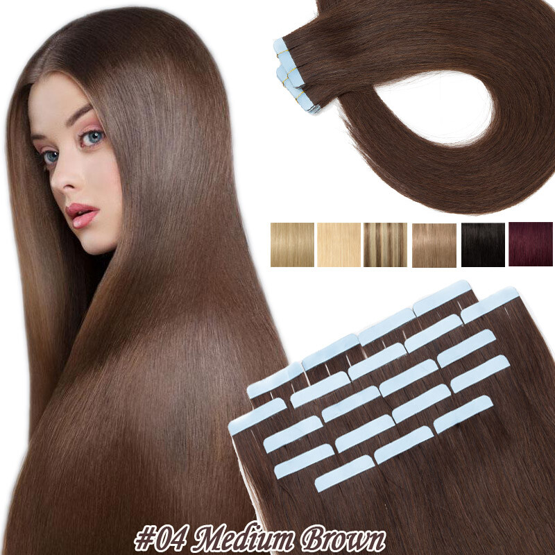 GREY Super Russian Tape In Real Remy Human Hair Extensions Wavy Skin ...