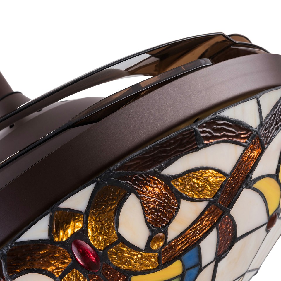 Tiffany Style Ceiling Fan Light Glass Shade Retractable Lamp Chandelier ...