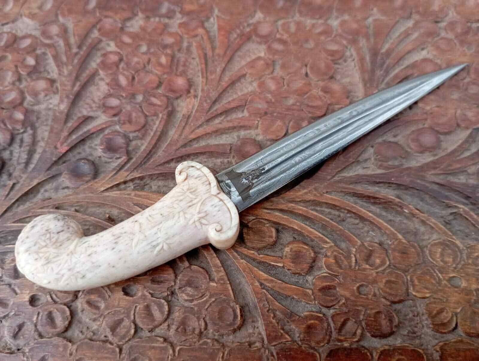 Rare Find Custom Made Damascus Steel Miniature Dagger 1:3 W/Carved ...