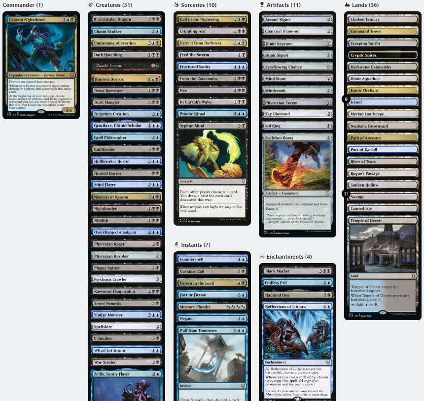 Captain N'ghathrod HORROR TRIBAL MILL Magic MTG Custom Commander Deck ...