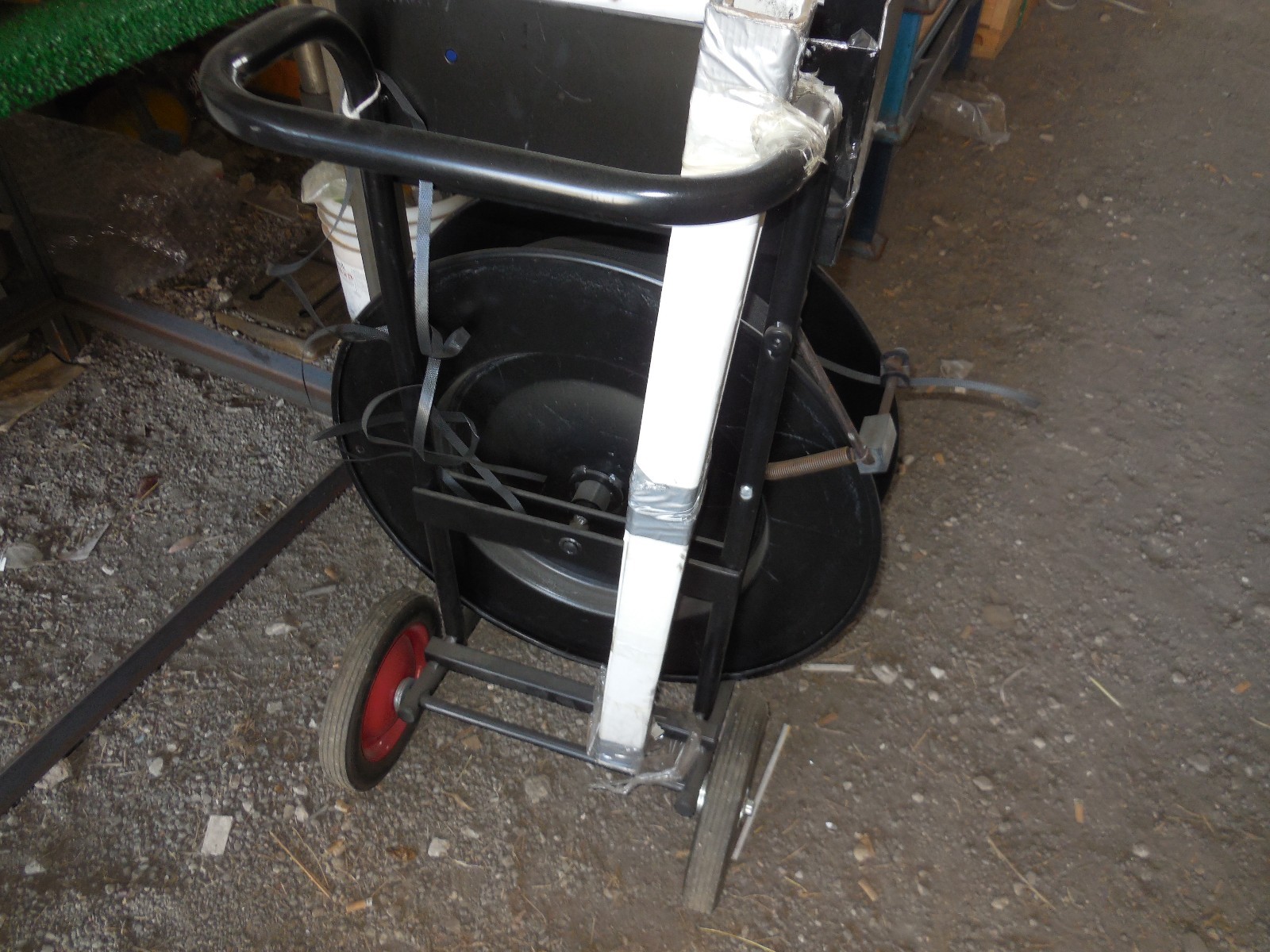 PLASTIC FIBER STRAPPING REEL AND TOOL WITH CLAMPS REEL NEARLY FULL NO ...