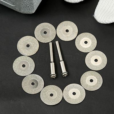 10Pc Diamond Cutting Off 20mm Wheel Discs Rotary Tool W/2 Mandrel Set ...