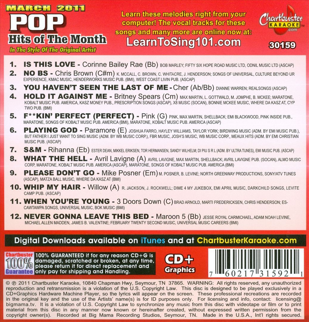 KARAOKE KARAOKE: POP HITS OF THE MONTH - MARCH 2011 NEW CD + G ...