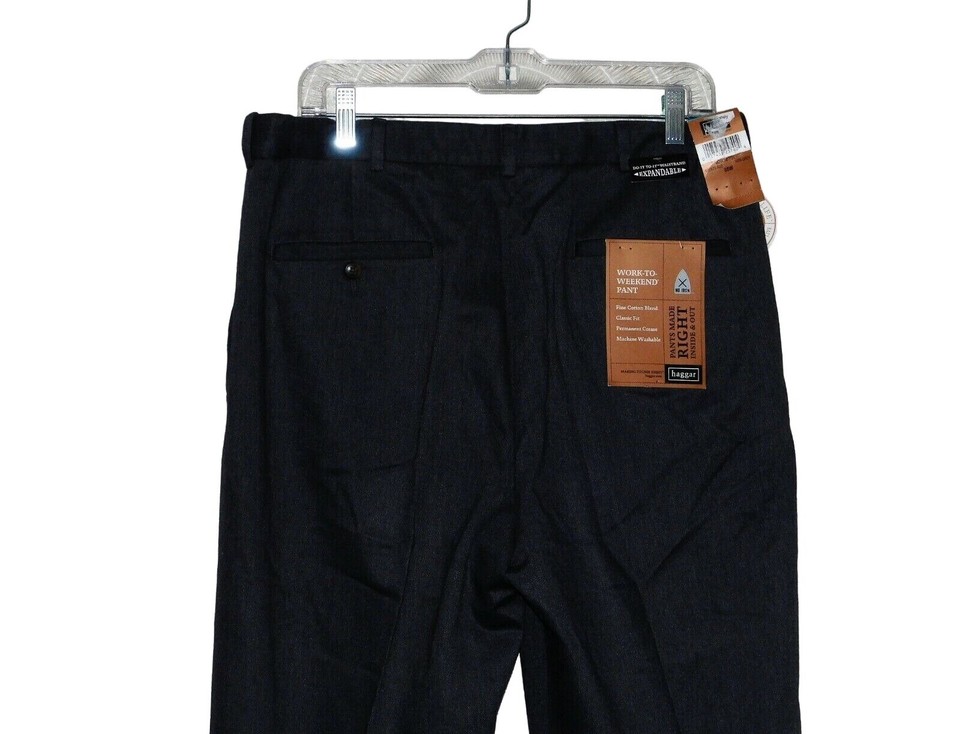 Haggar Work to Weekend Pants 35 Unhemmed Tag 36 Grey Expandable Waist ...