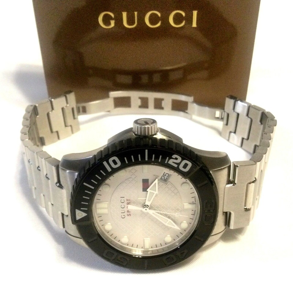 GUCCI WATCH Men's 45mm Swiss Diver White Dial Black Dive Bezel All ...