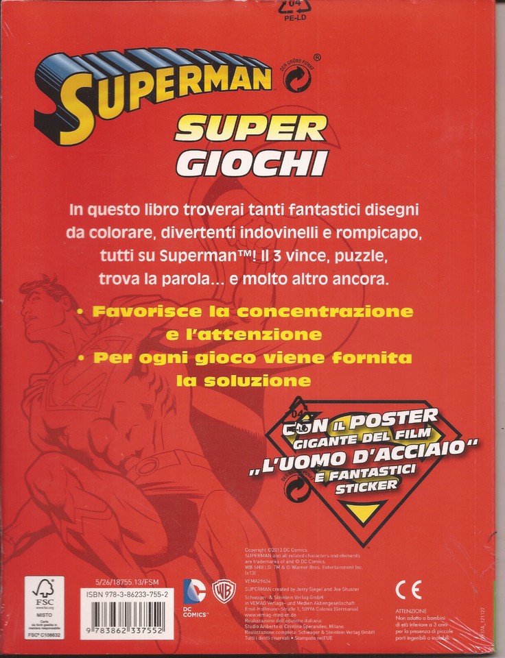 SUPERMAN SUPER GIOCHI 2013 con Poster del Film e stickers NUOVO ...
