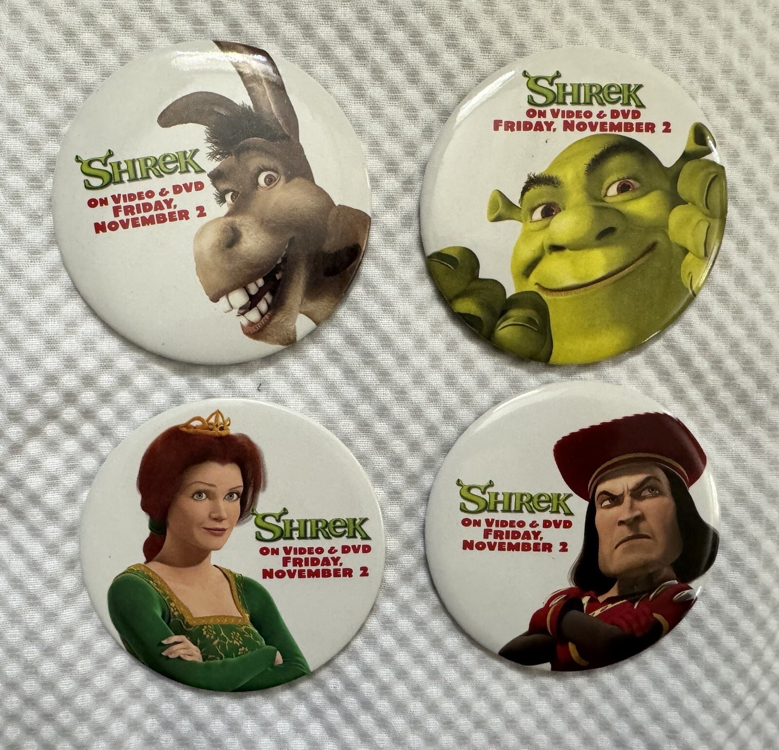 Lot Of 4 Shrek DVD Promotion Movie Pin Back Buttons | eBay