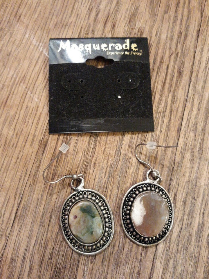 Masquerade Brand Natural Stone Silver Toned French Wires Earrings | eBay