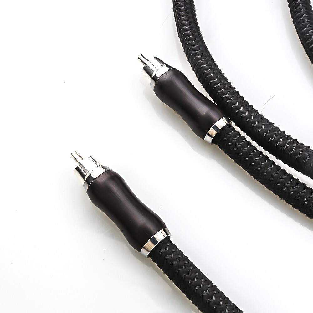 Pair Solid Pure Silver Conductor Wood RCA HiFi Audio Interconnect Cable ...