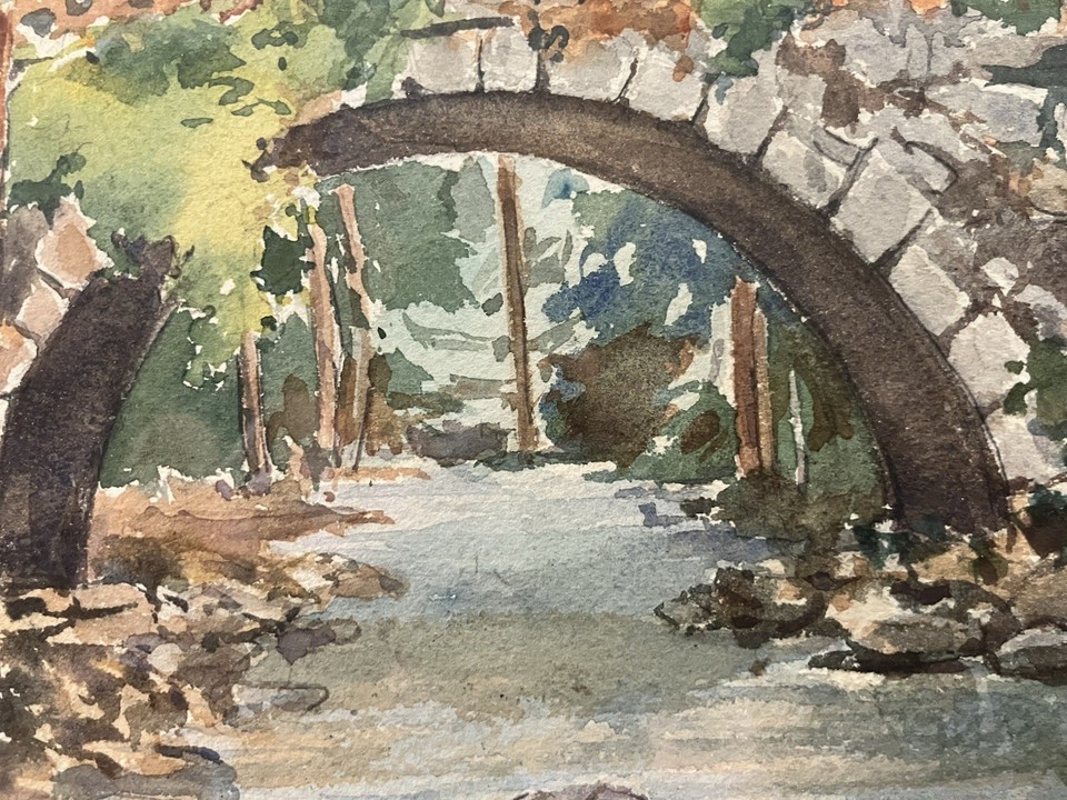 Watercolour Signed 1923 / River Bridge Roman School French post ...
