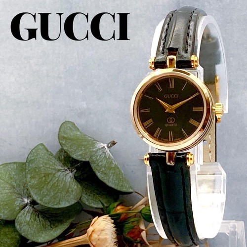 Battery Gucci Watch Black Side Line Gold Band | eBay