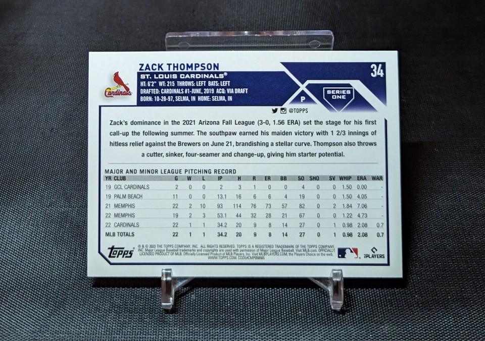 Zack Thompson Flagship Rookie Card RC 2023 Topps Series 1 Baseball #34 ...