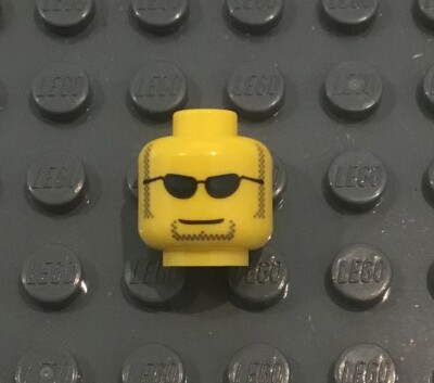 LEGO Yellow Male Minifig Head, Very Dark Sunglasses, Sideburns, Goatee ...