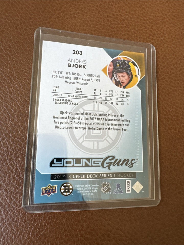 2017-18 Upper Deck Young Guns Anders Bjork Rookie Boston Bruins #203 ...