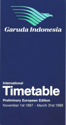Garuda Indonesian Airways advance Euro timetable 11/1/87 [2102] Buy 4 ...