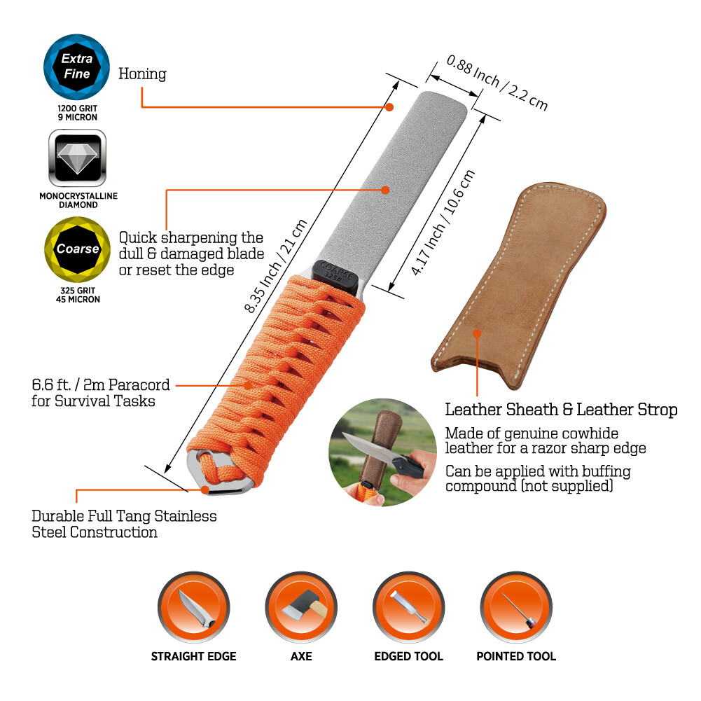SHARPAL 325/1200# Dual-Grit Diamond Sharpening Stone with Leather Strop ...