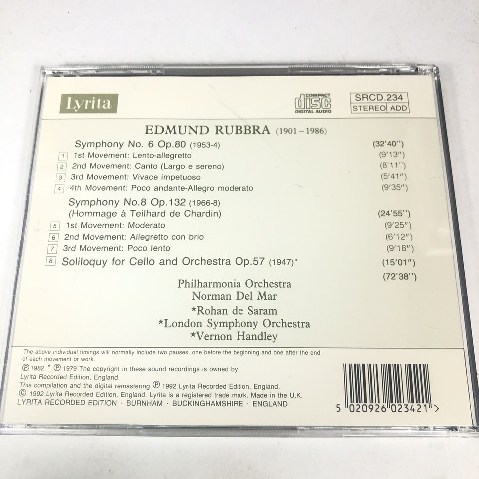 RUBBRA: SYMPHONY NO. 6; SYMPHONY NO. 8; SOLILOQUY - CD | eBay