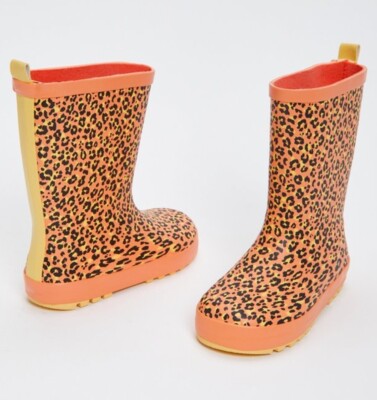 Kids Girls pinky orange Leopard Print Wellies Wellington Boots | eBay UK