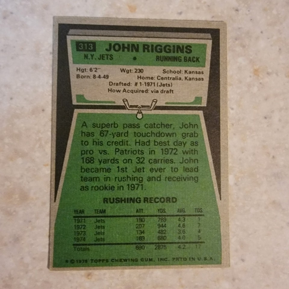 John Riggins 1975 Topps New York Jets EX | eBay