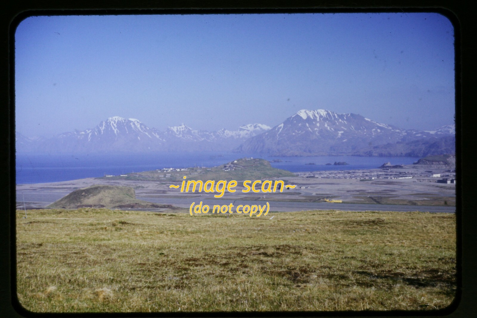 View over Navy NAS Adak, Aleutian Islands Alaska in 1954, Kodachrome ...