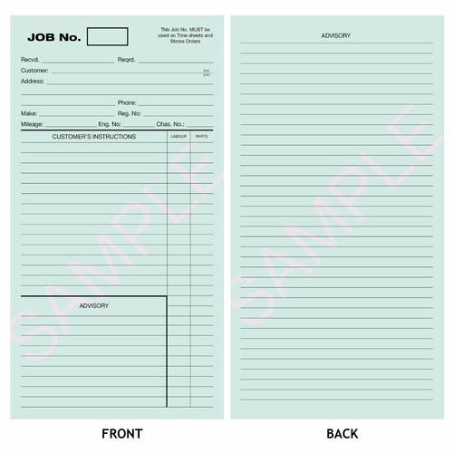GARAGE WORKSHOP REPAIR JOB CARD WORKS CARDS JOB SHEET Pack of 50 Blue ...