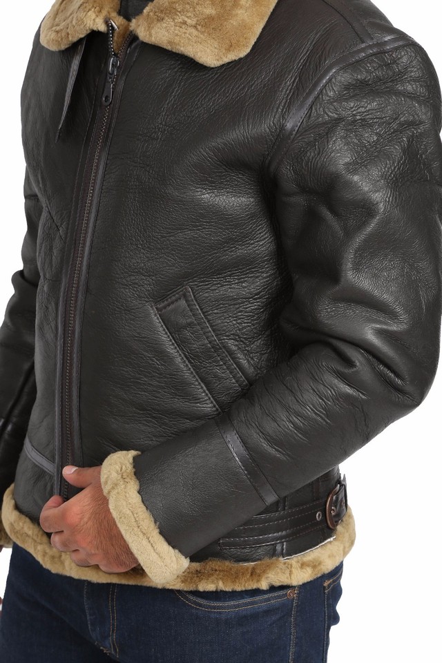 Genuine Sheepskin Flying Jacket Classic Bomber B3 Aviator Brown Ginger ...