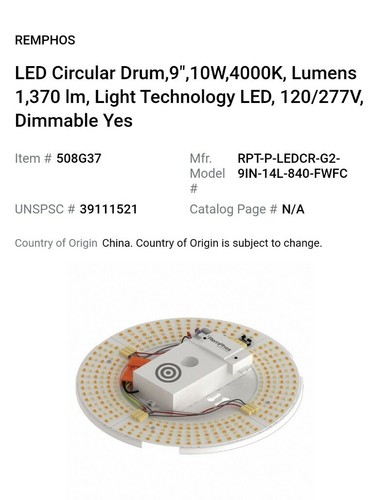 Remphos RPT-P-LEDCR-G2-9IN-14L-840-FWFC 10W Drum LED Retrofit Kit, 9 ...