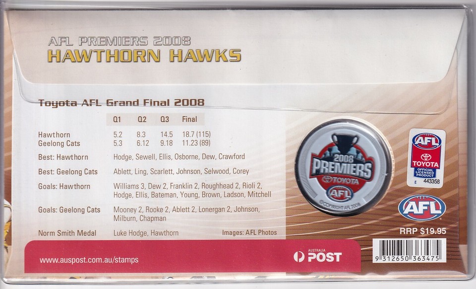 AUSTRALIAN PNC: 2008 AFL PREMIERS HAWTHORN HAWKS MEDALLION 06008 / ...