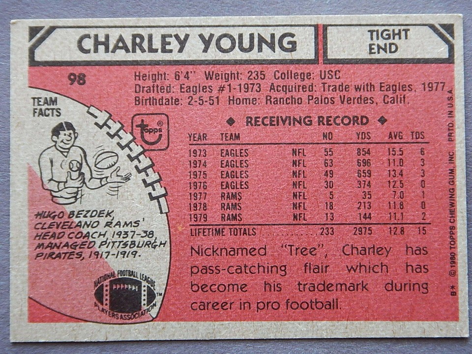 Charley Young #98 Topps 1980 Football Card (Los Angeles Rams) VG | eBay