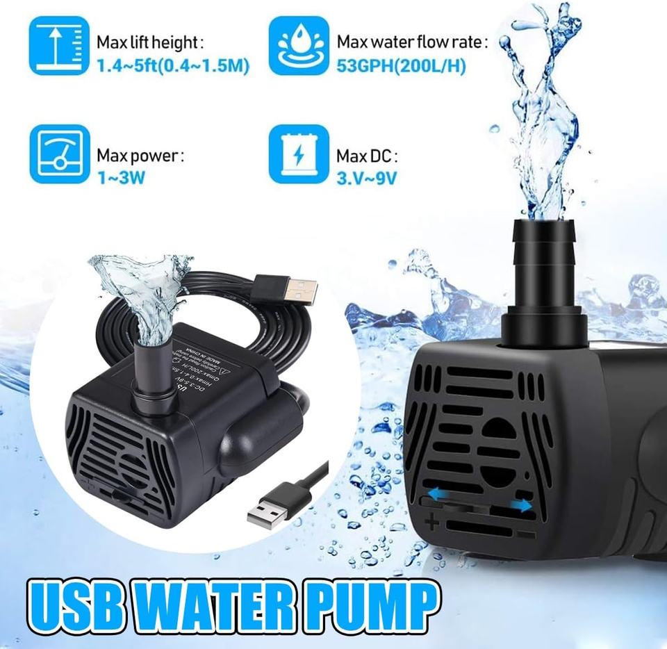 USB-1020 Mini Water Pump - Compact 5V DC Submersible Pump for Aquariums ...
