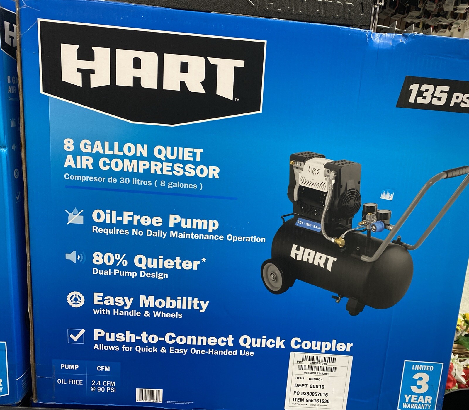 HART 8 Gallon Oil Free Quiet Air Compressor, 135 PSI | eBay